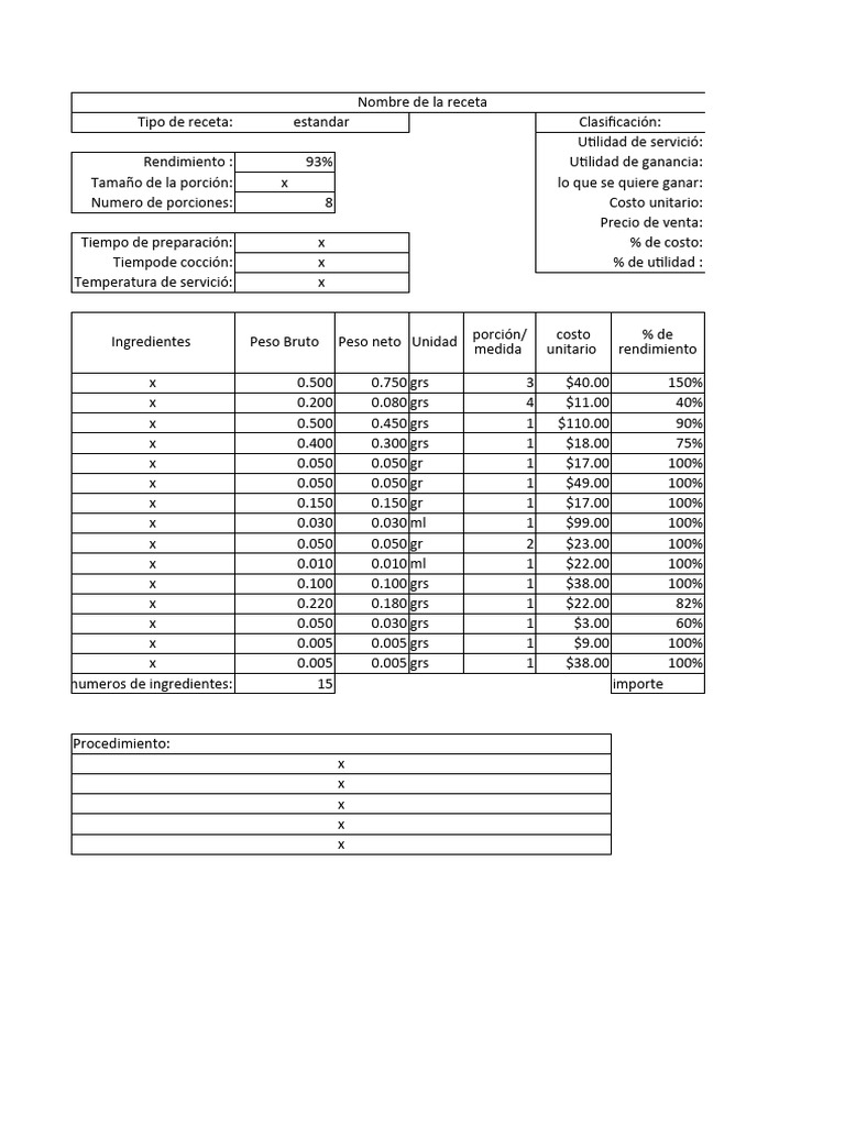 Formato de Costeo - Caleb - Martinez | PDF | Ciencia de los Alimentos ...
