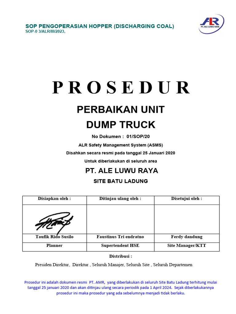 10 SOP Perbaikan Unit Dump Truck | PDF | Teknologi & Rekayasa