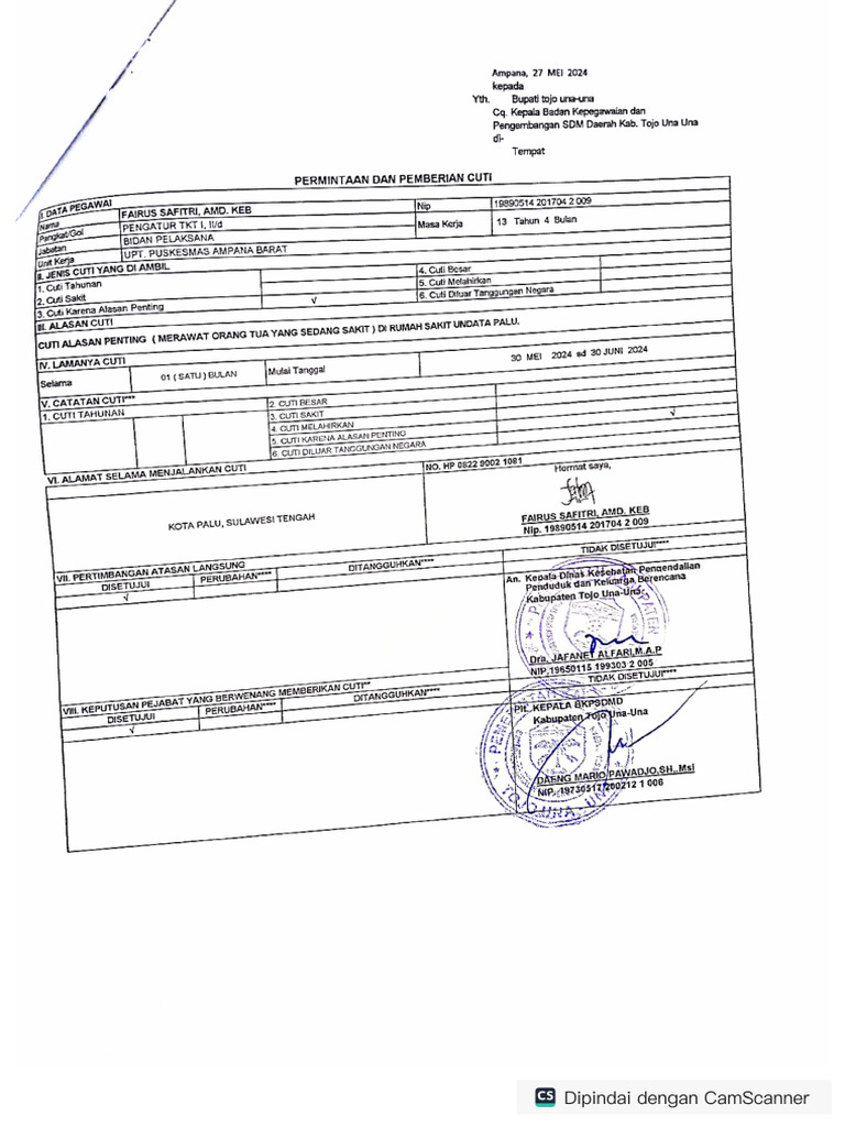 Cuti An. Fairus Safitri PKM AB | PDF