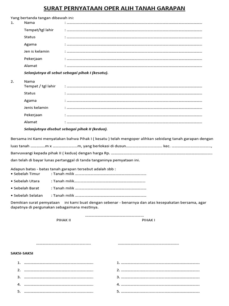 Surat Pernyataan Garap Tanah | PDF