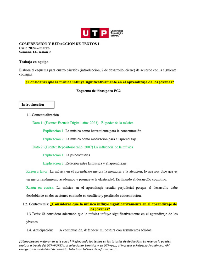 Esquema PC2-Redacción | PDF | Ritmo | Aprendizaje