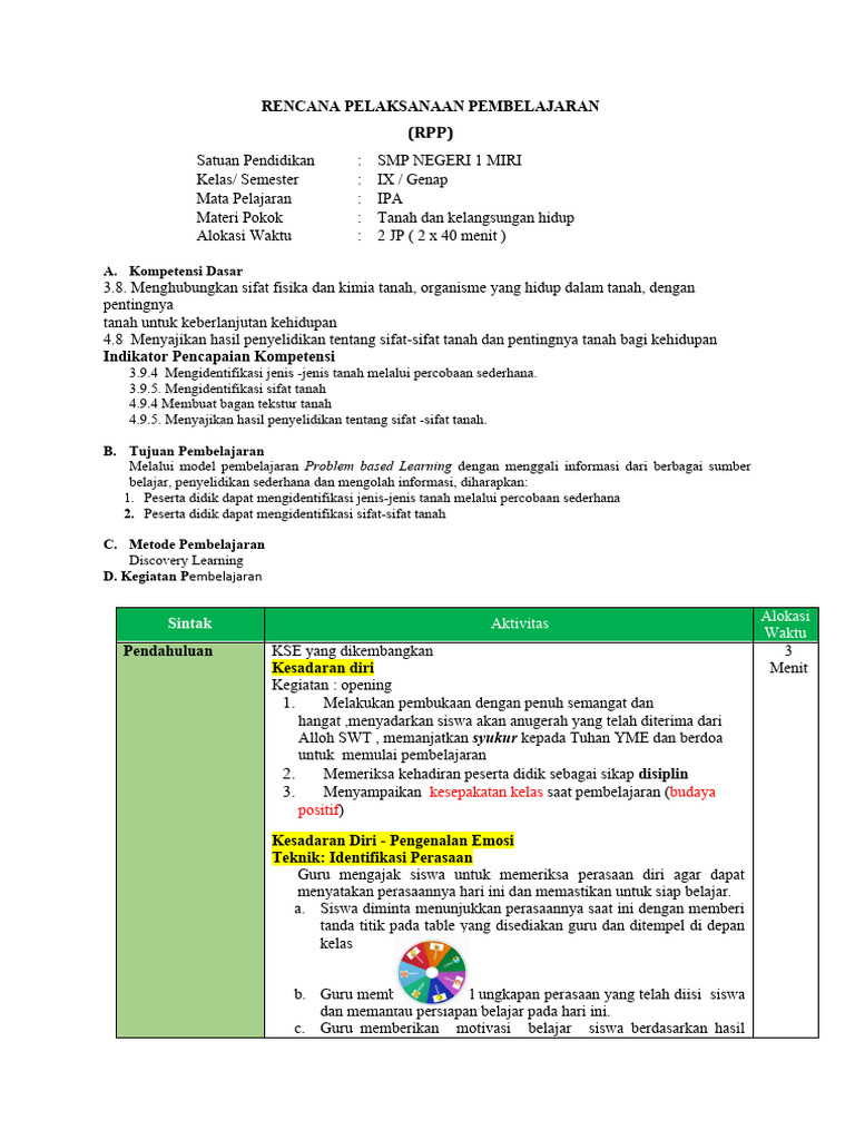 RPP Pembelajaran KSE Dan Berdiferensiasi IPA TANAH | PDF