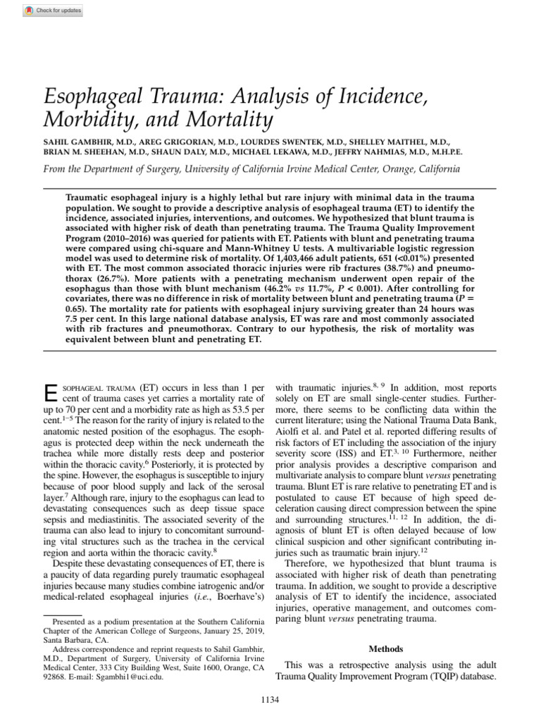 Epidemiología Del Trauma Esofágico | PDF | Surgery | Major Trauma