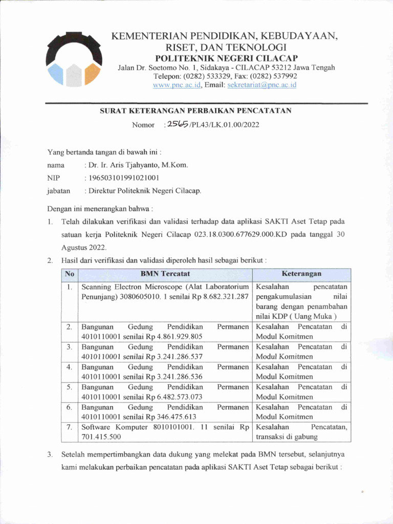 Surat Keterangan Perbaikan Pencatatan | PDF