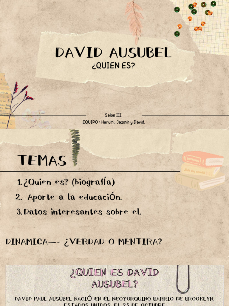 Presentacion de David Ausubel | PDF | Aprendizaje | Sicología