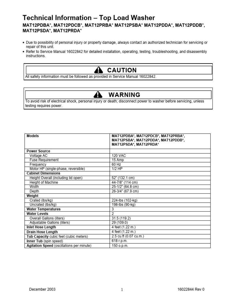 Maytag Mat12 Technical-Info | PDF | Washing Machine | Relay