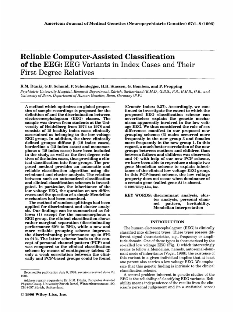 Reliable Computer-Assisted Classification of The: Variants in Index Cases and Their First Degree ...