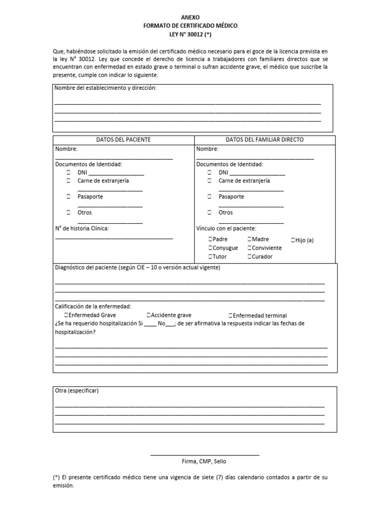 Formato Por Enfermedad Grave | PDF | Documento de identidad | Gobierno y personalidad