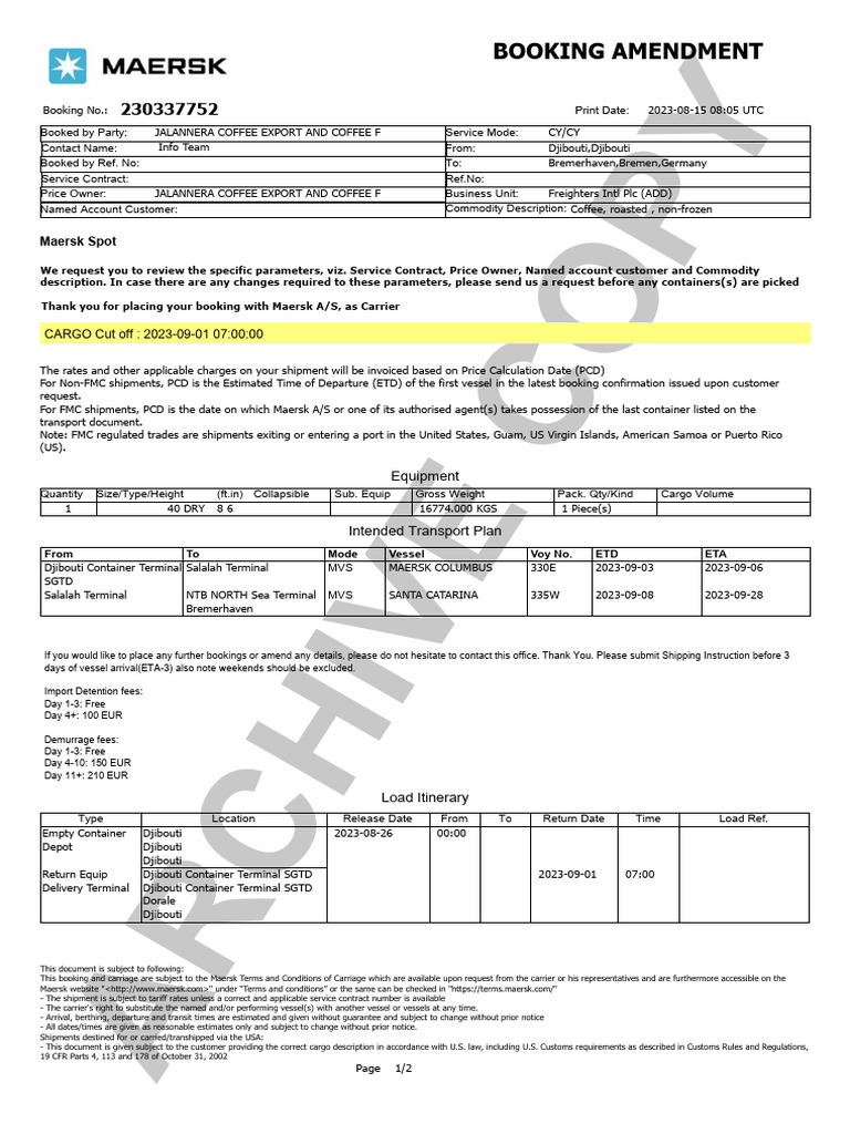 BookingConfirmation | PDF | Cargo | Common Carrier