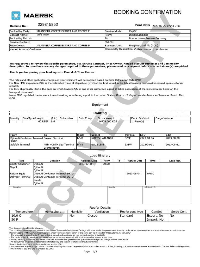 BookingConfirmation | PDF | Cargo | Common Carrier