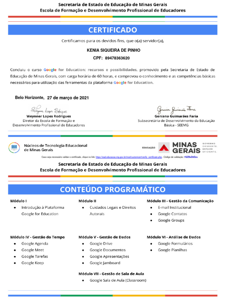 Certificado Google for Education 022021 | PDF