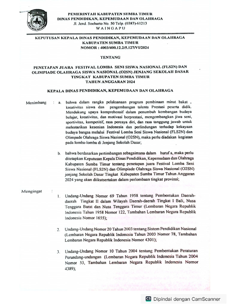 SK Juara FLS2N Kab - Sumba Timur NTT | PDF