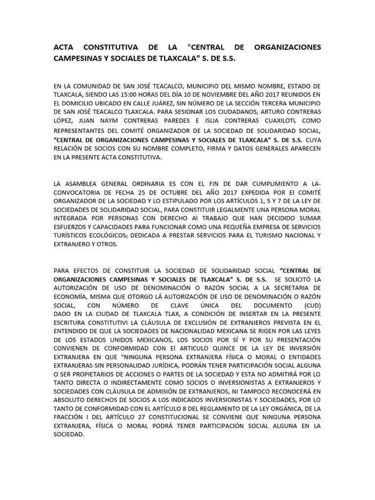 Acta Constitutiva COCYST 1 | PDF | Sociedad | Contabilidad