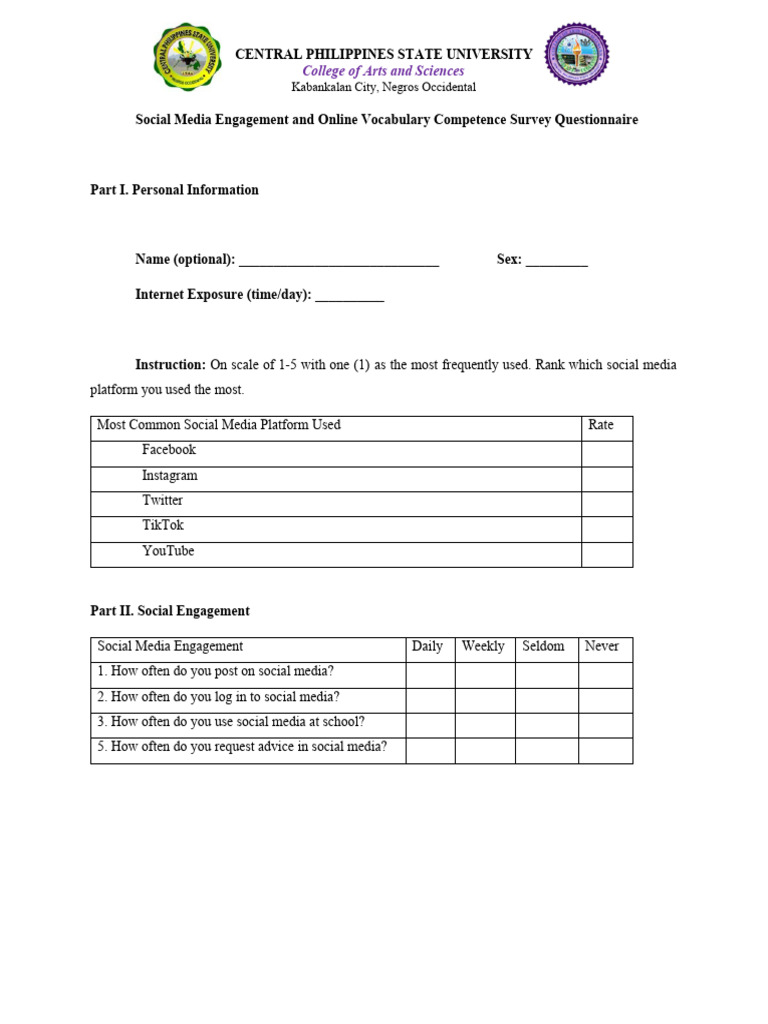 Social Media Engagement Survey Questionnaire | PDF | Social Media ...