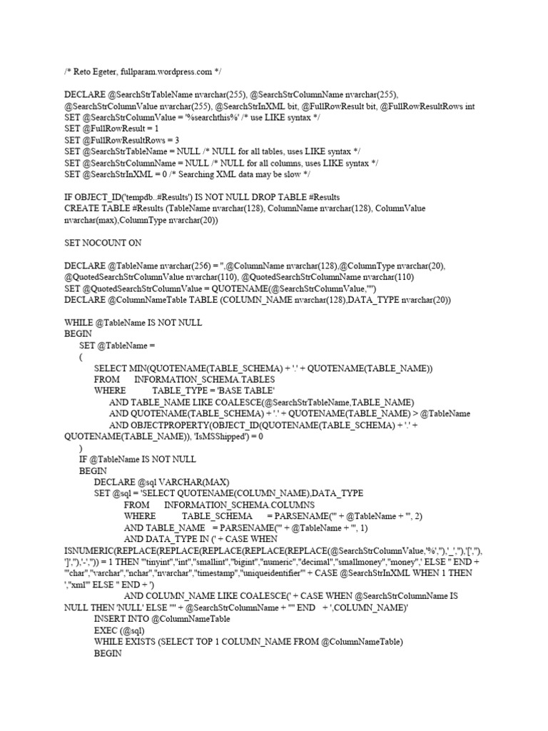 SQL String Search in Tables | PDF | Data | Sql