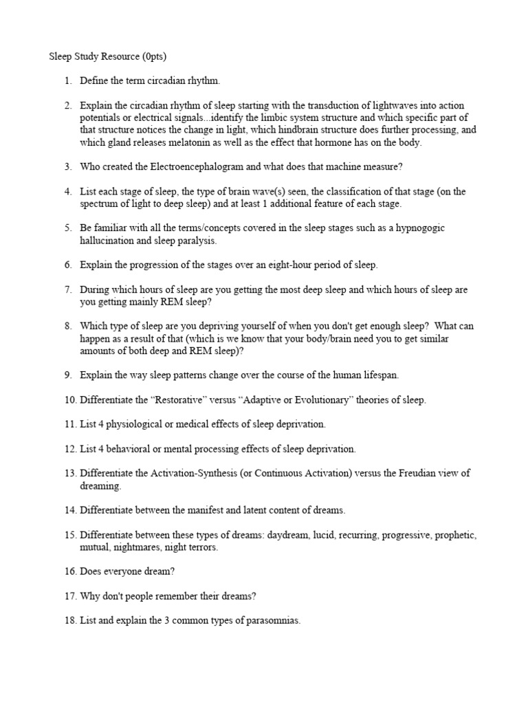 Sleep Study Resource (0pts) | PDF | Sleep | Sleep Disorder