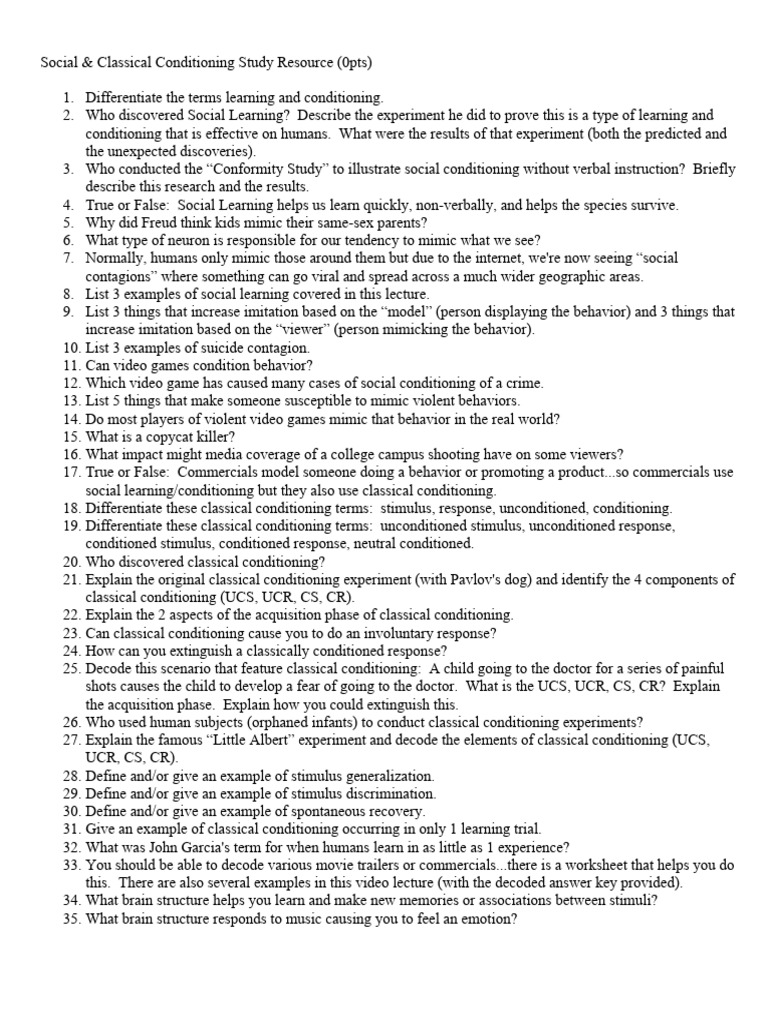 Social & Classical Conditioning Study Resource | PDF | Classical ...