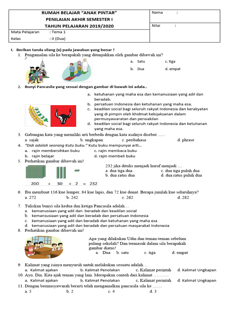 Soal Pas Kelas 2 Tema 1 | PDF