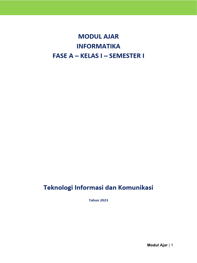 Modul Ajar Tik Kelas I Semester I Pdf