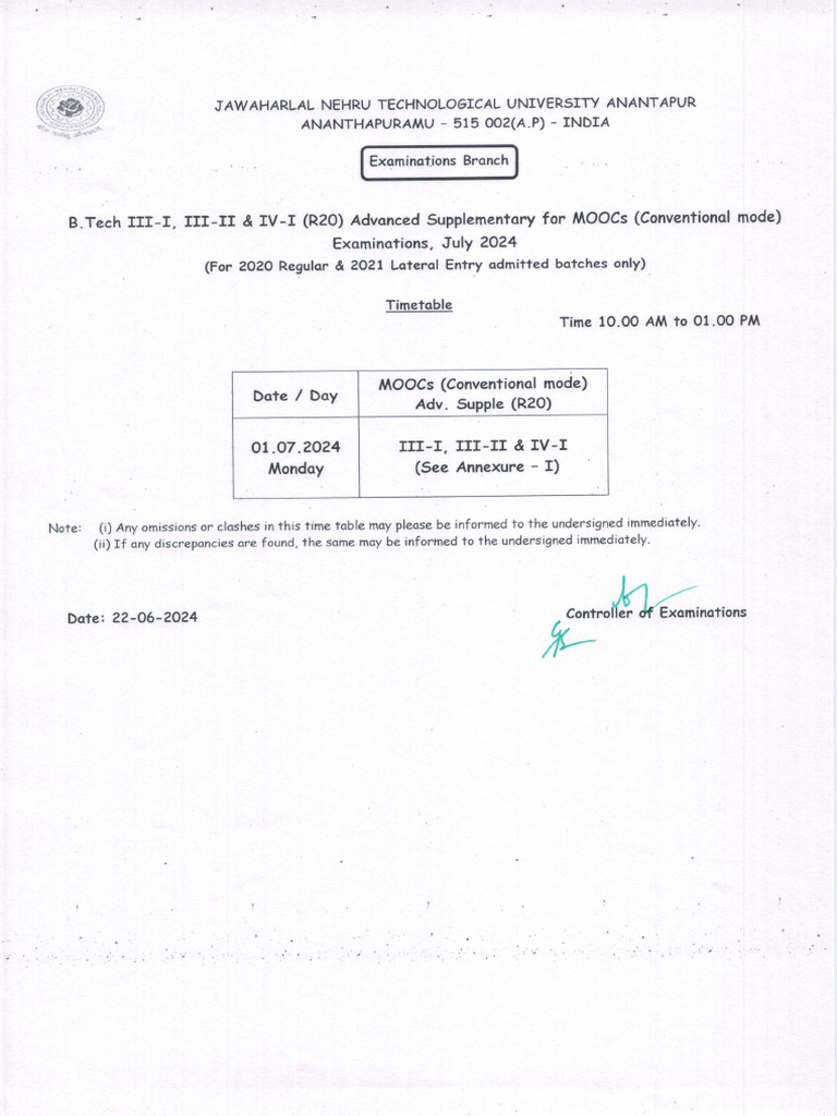 B.Tech July 2024 Exam Timetable | PDF | Internet Of Things | Mechatronics