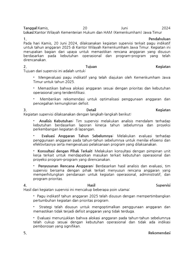 Draft Laporan Perjadin Supervisi | PDF