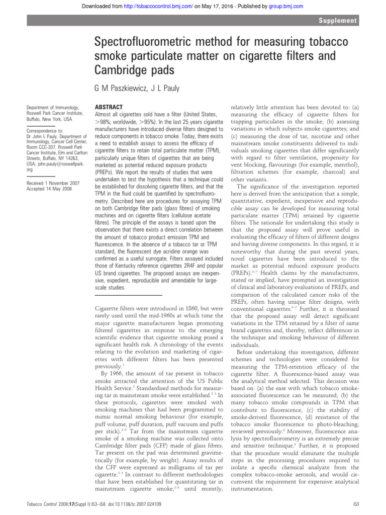 Spectrofluorometric Method For Measuring Tobacco Smoke Particulate ...