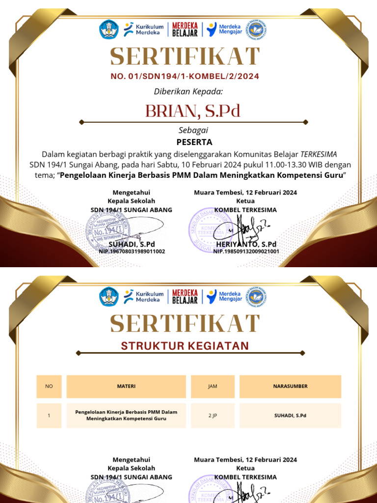 Contoh Sertifikat Kombel | PDF