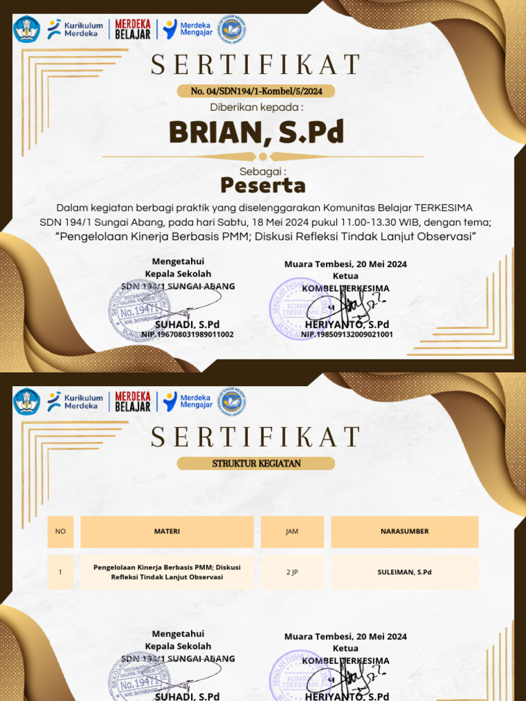 Contoh Sertifikat Kombel 4 | PDF