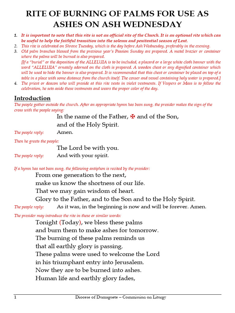 Burning Palms for Ash Wednesday Rite | PDF | Lent | Prayer