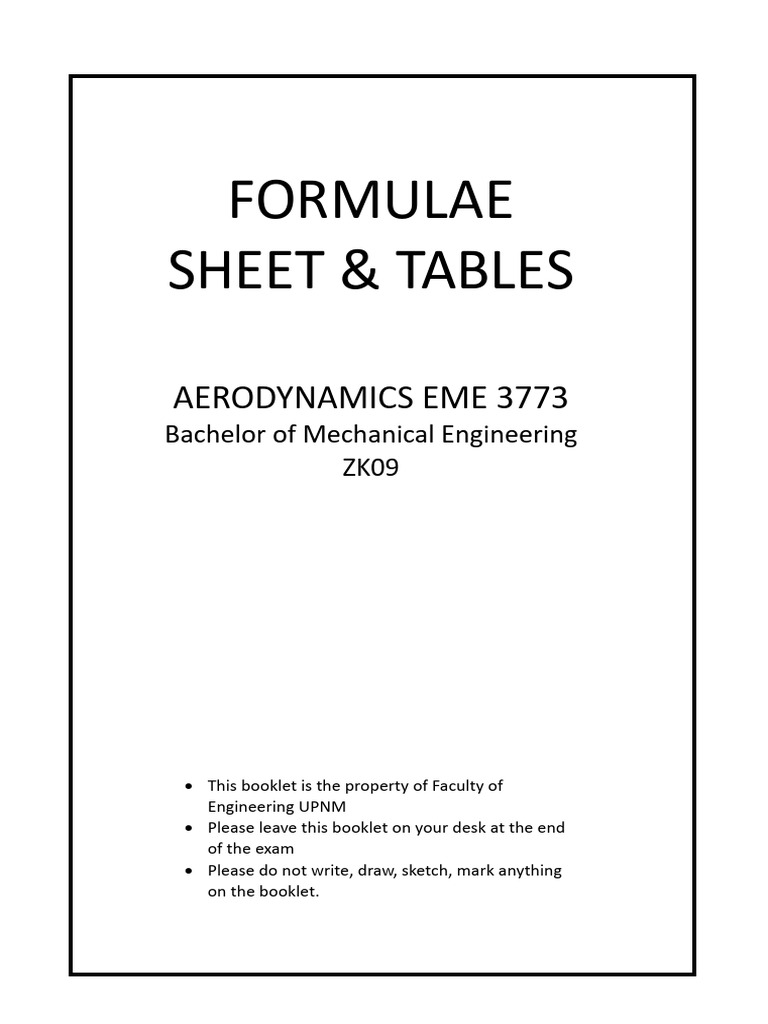 Cover Page Formulae Sheet | PDF