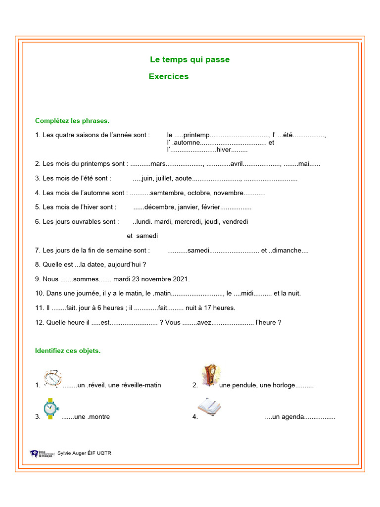 Corrigé de l'exercice sur le temps | PDF