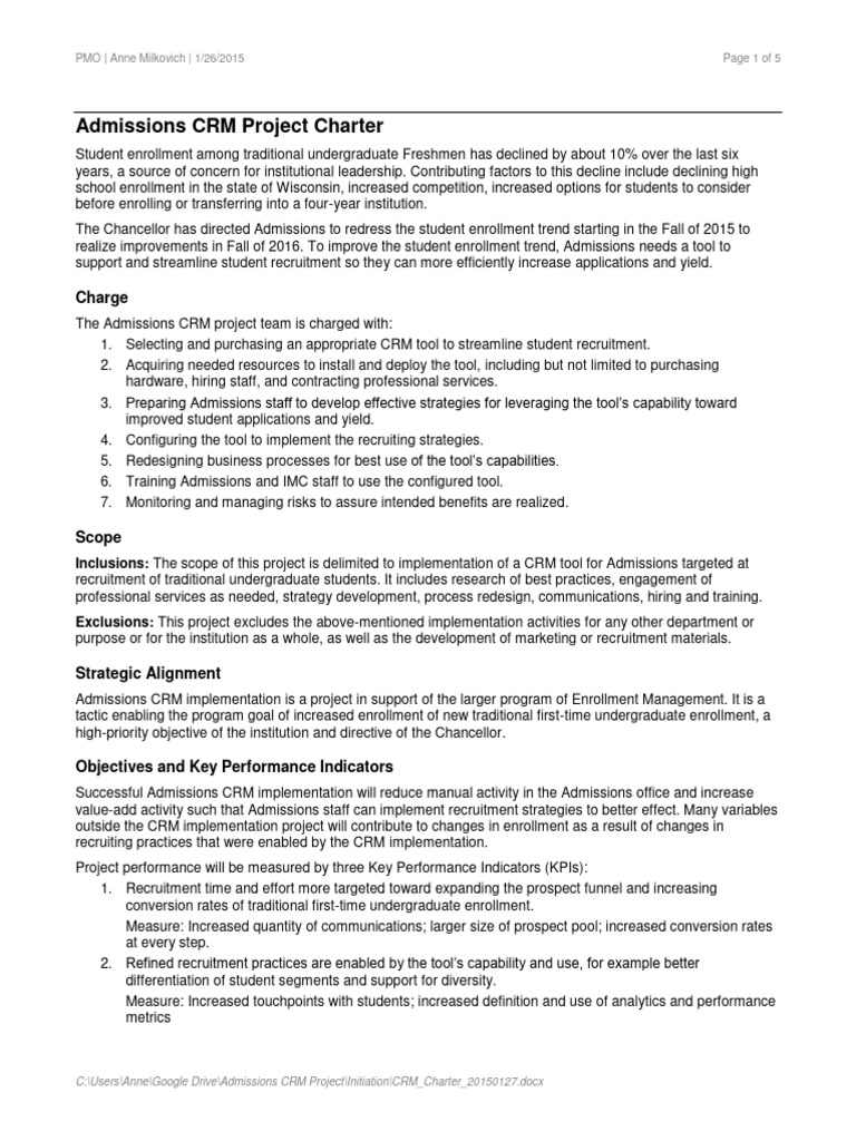 CRM Project Charter Template | PDF | Customer Relationship Management ...