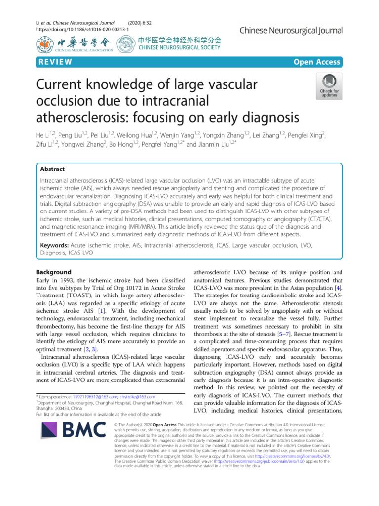 Current Knowledge of Large Vascular Occlusion Due To Intracranial ...