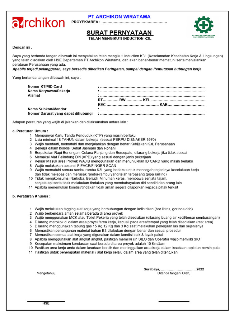 Form Safety Induction | PDF