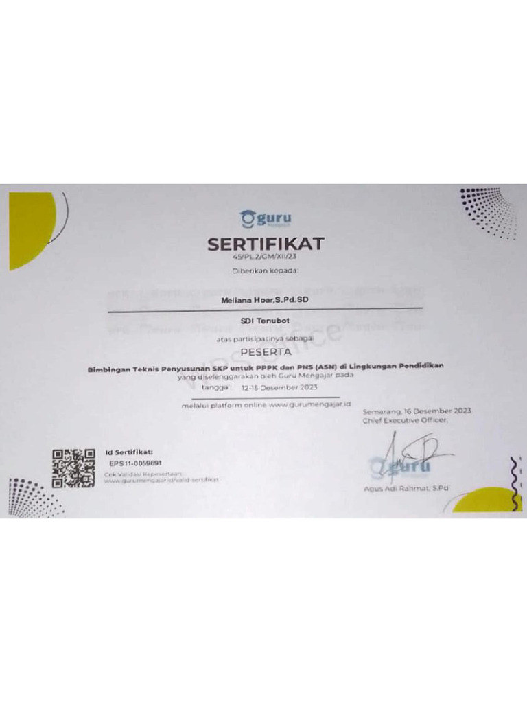 Sertifikat 4 Meliana | PDF