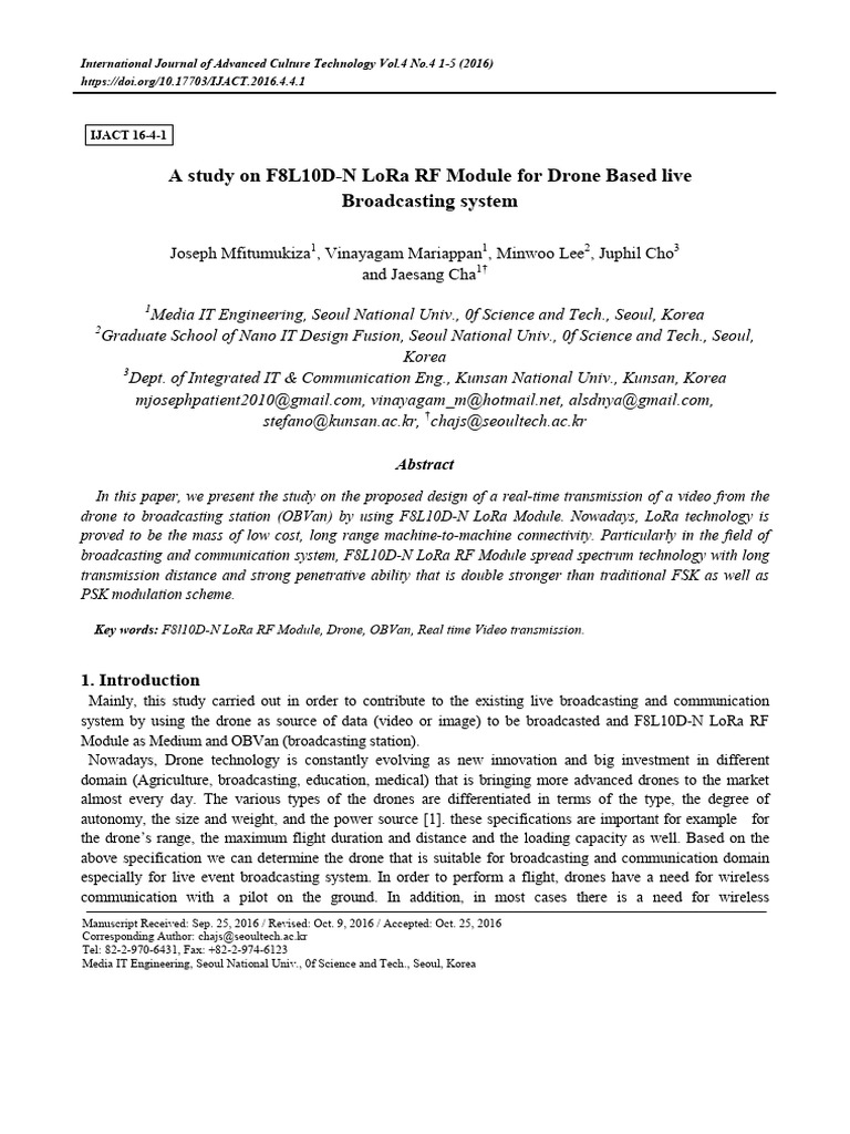 A Study On F8L10D-N LoRa RF Module For Drone Based Live Broadcasting ...