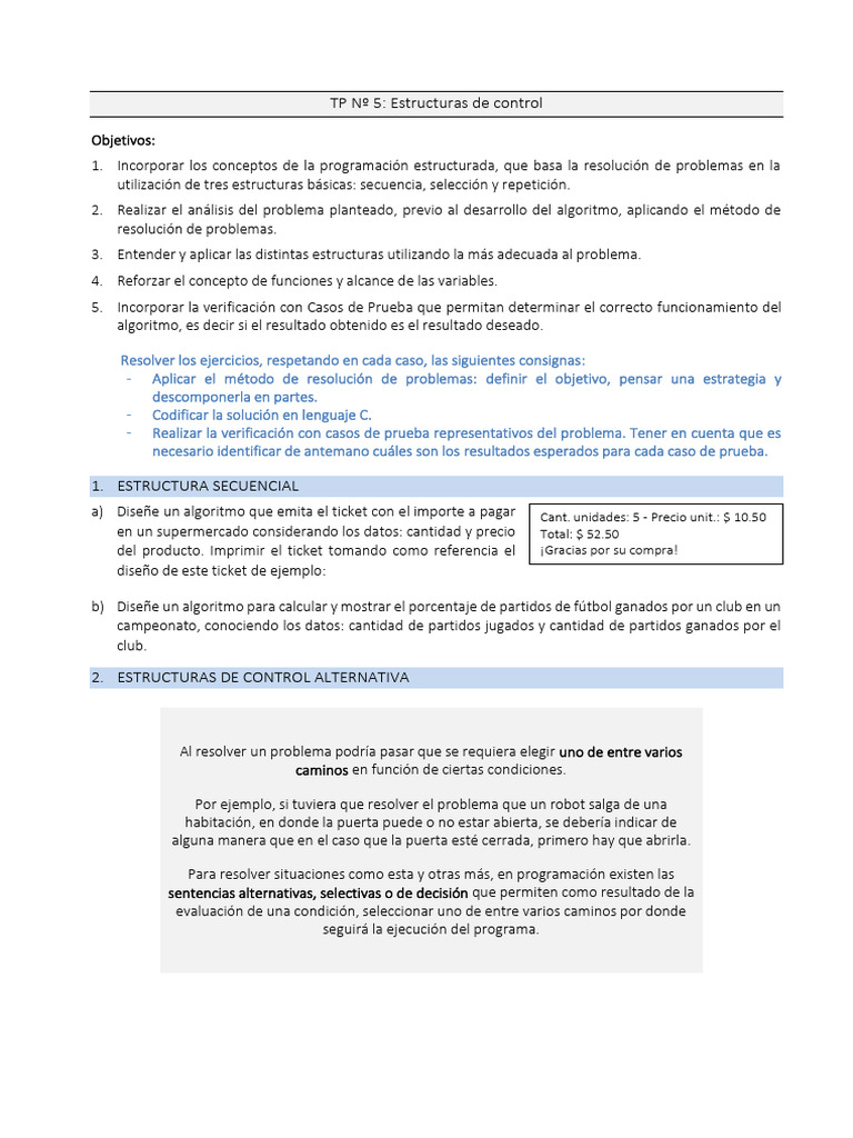 TP5 Estructuras de control (1) | Descargar gratis PDF | Algoritmos | Lenguaje de programación