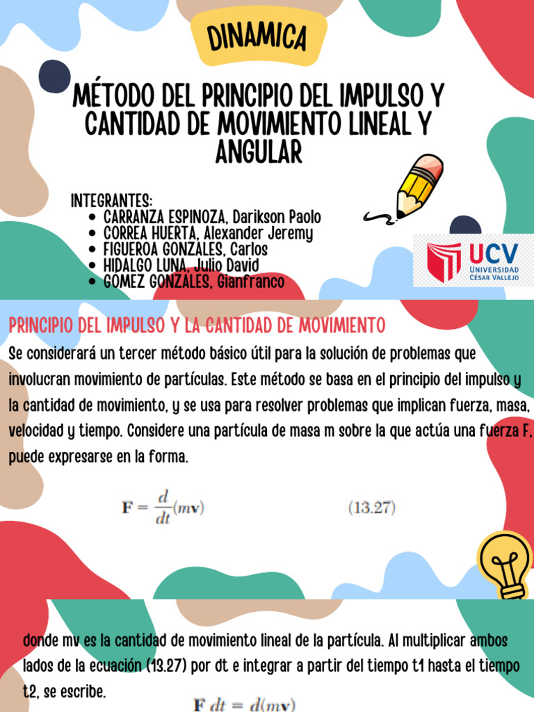 Ppt Dinamica Impulso, Movimiento Lineal y Angular | Descargar gratis PDF | Impulso | Ecuaciones