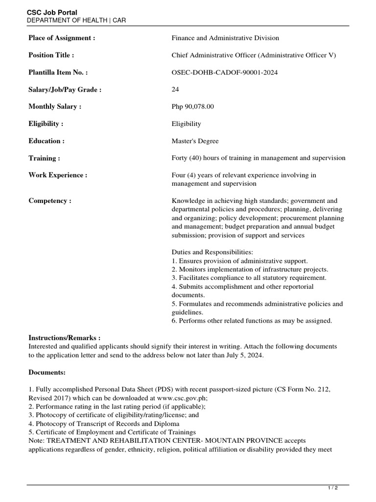 Chief Administrative Officer Job Opening | PDF