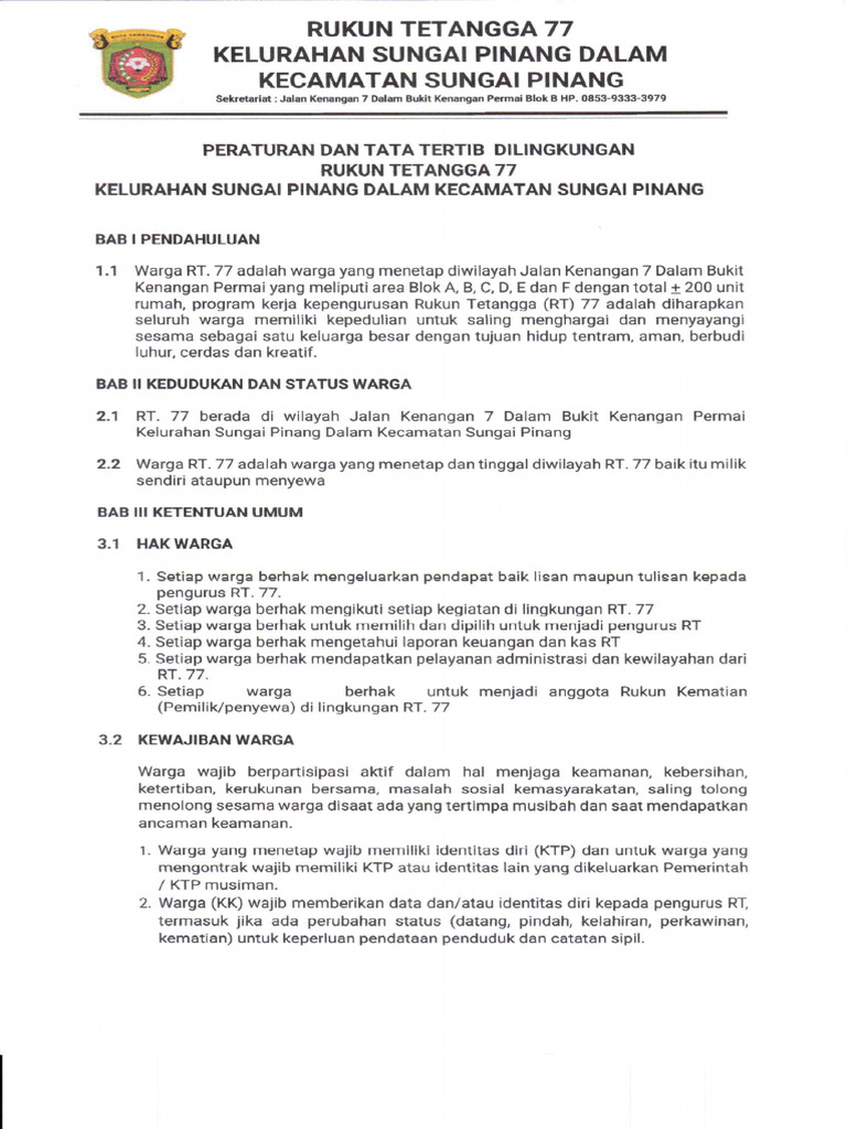 Aturan Dan Tata Tertib RT 7720240527 - 07533352 | PDF