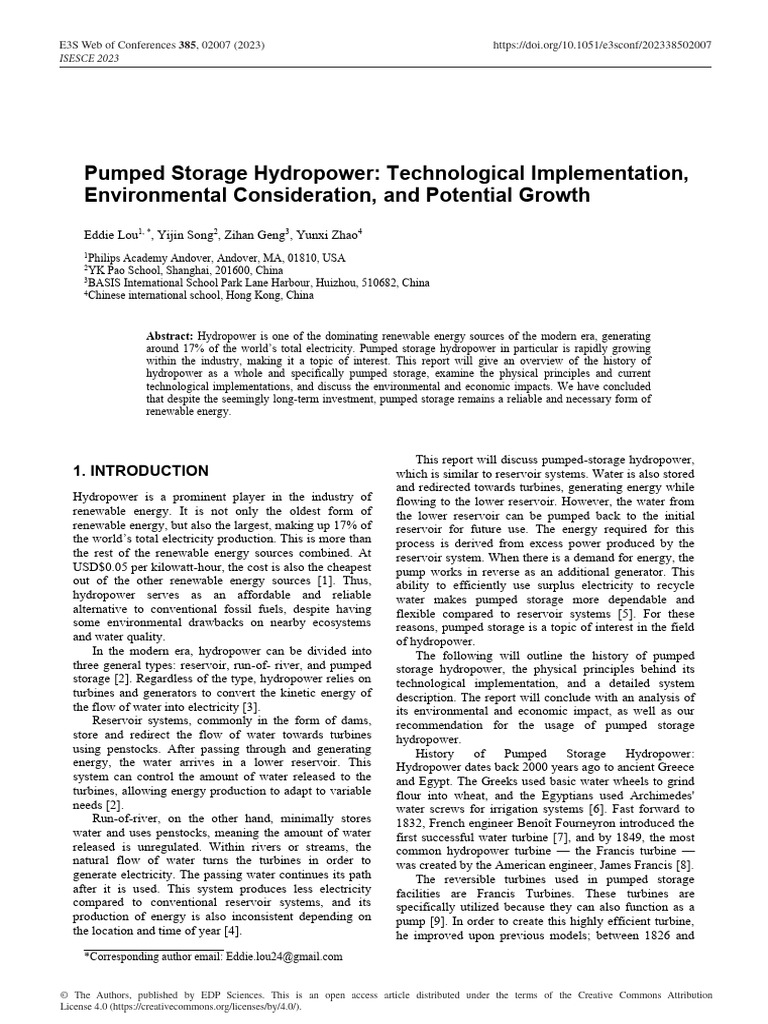 Pumped Storage Hydropower Technological Implementation Environtmental ...