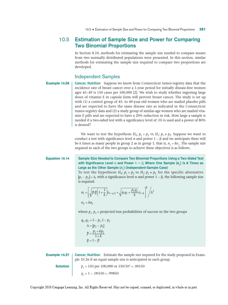 Comparing Two Proportions Rosner 2011 | PDF | Sample Size Determination ...