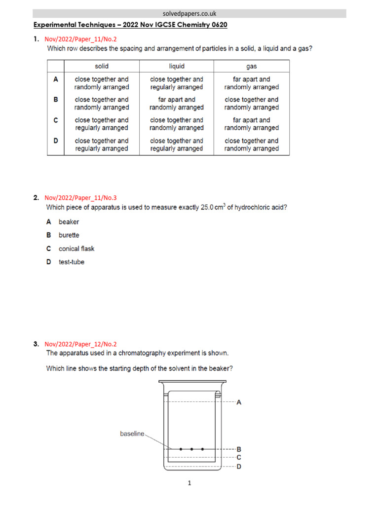 2022N Experimental Techniques IGCSE Chem 0620 | PDF