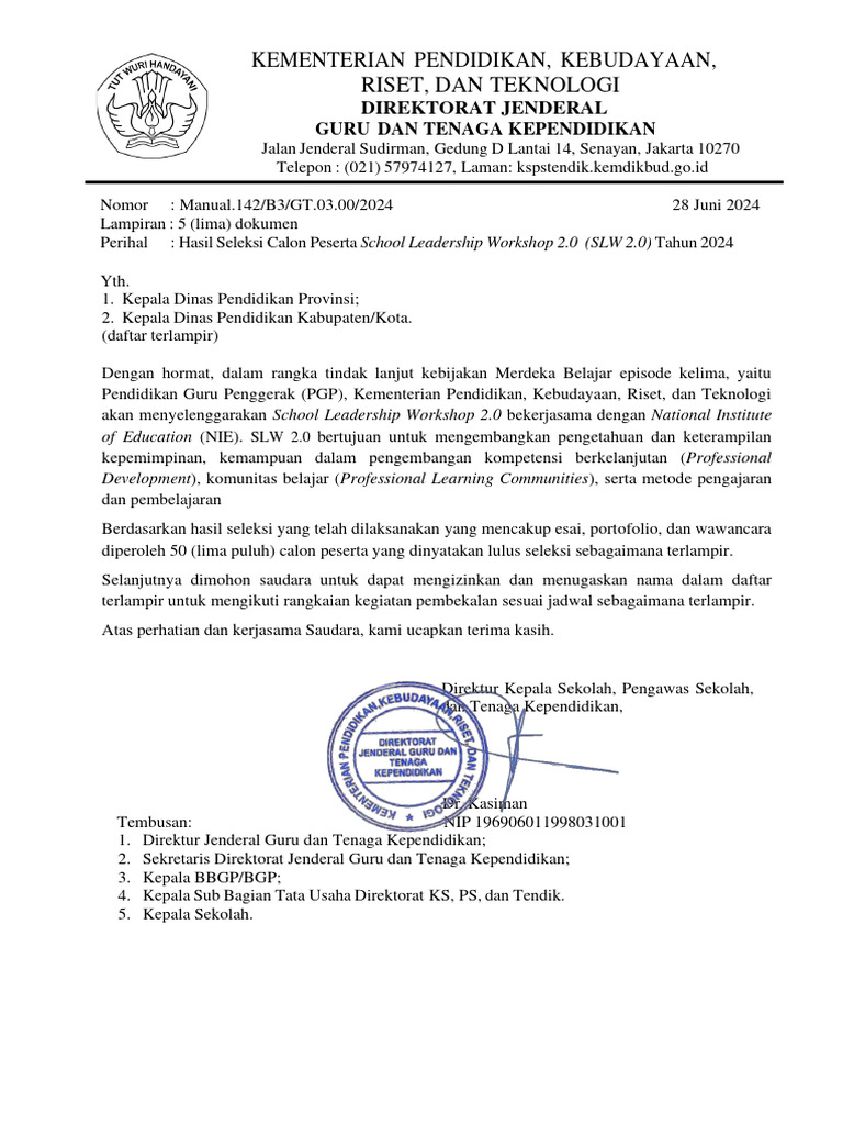 Surat Kelulusan Seleksi SLW 2 | PDF