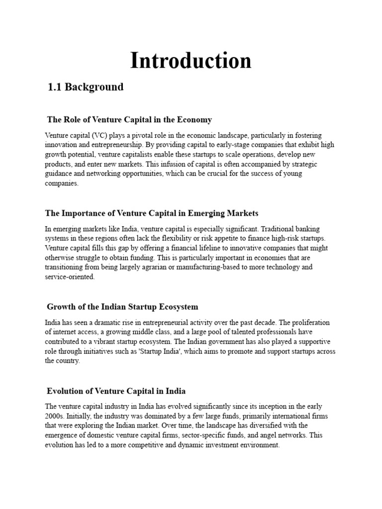 Project Report - Venture Capital | PDF | Venture Capital | Corporate Finance