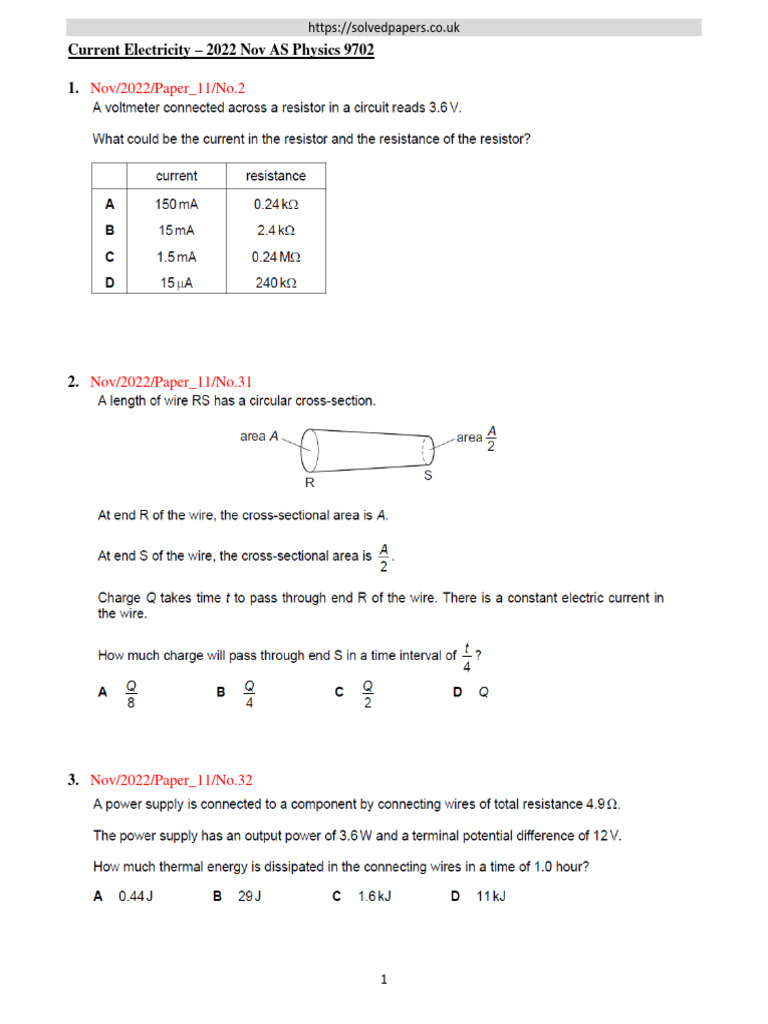 2022N Current Electricity AS Physics 9702 | PDF | Art | Business