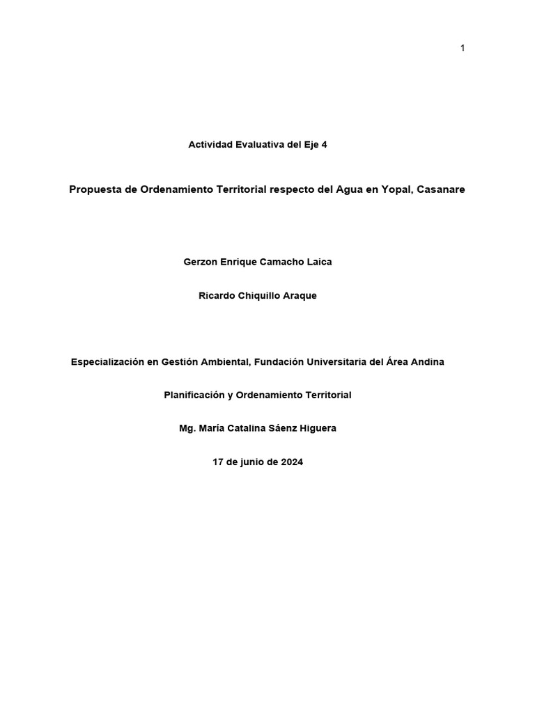 Actividad Eje 4 - POT (1) | PDF | Recursos hídricos | Agua
