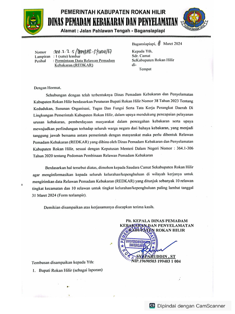 Surat Permintaan Relawan Pemadam Kebakaran (REDKAR) | PDF