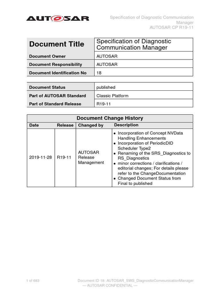 AUTOSAR SWS DiagnosticCommunicationManager | PDF | Specification (Technical Standard ...