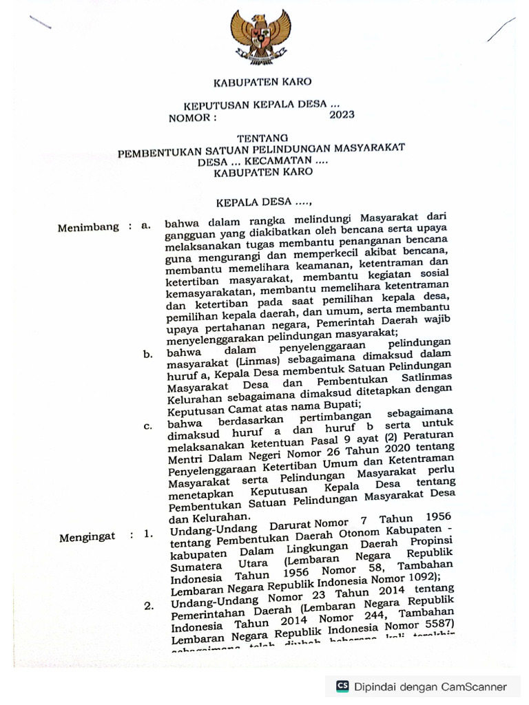 Contoh SK Satlimnas Desa | PDF